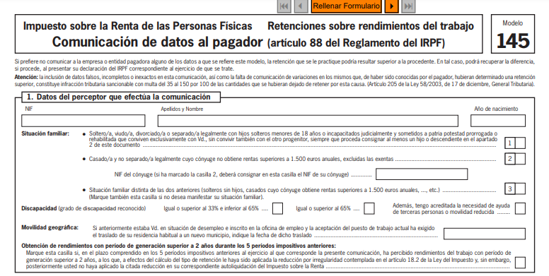 Qué es el Modelo 145 de la Agencia Tributaria