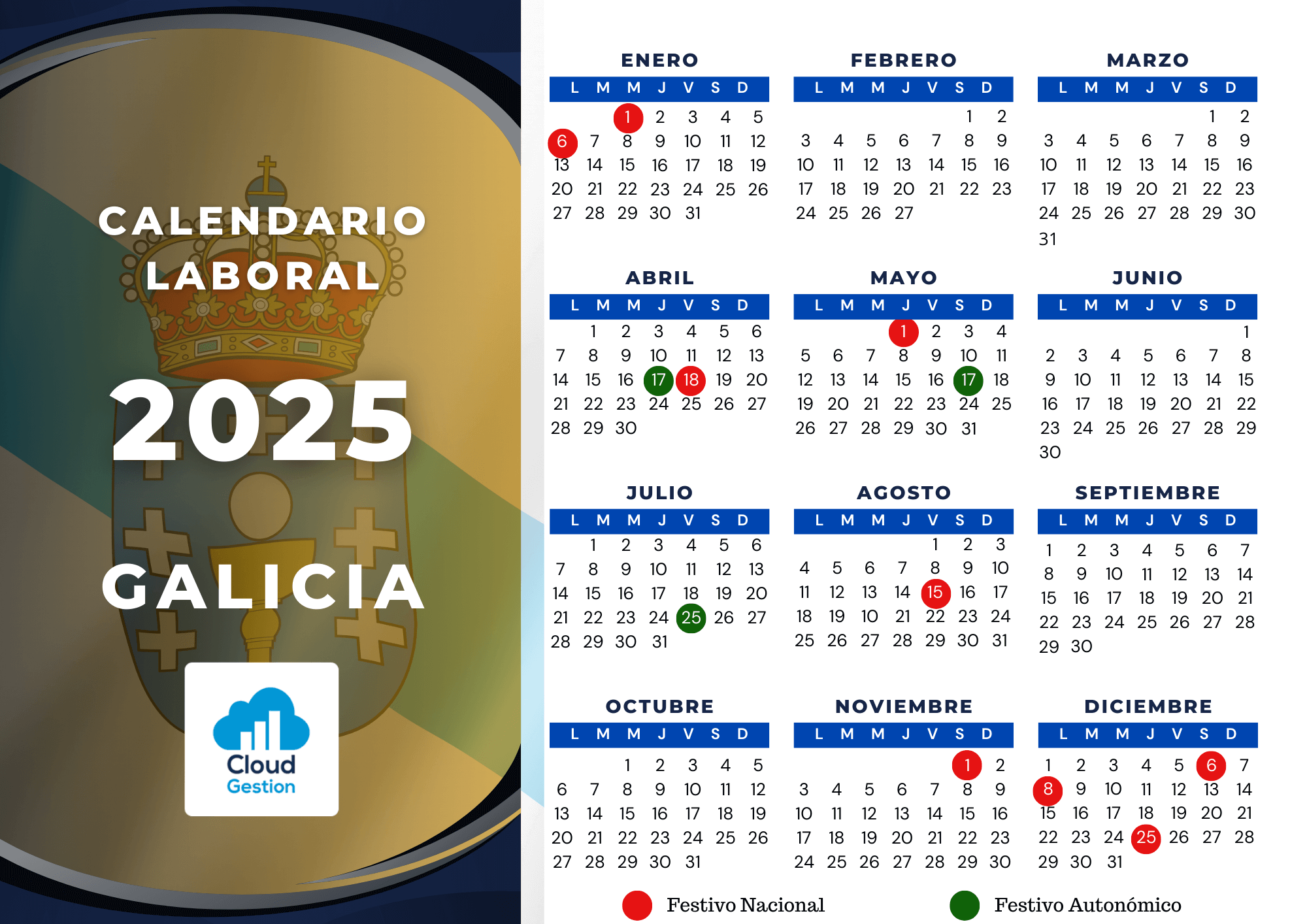 Calendario laboral 2025 de Galicia: festivos nacionales, autonómicos y ...