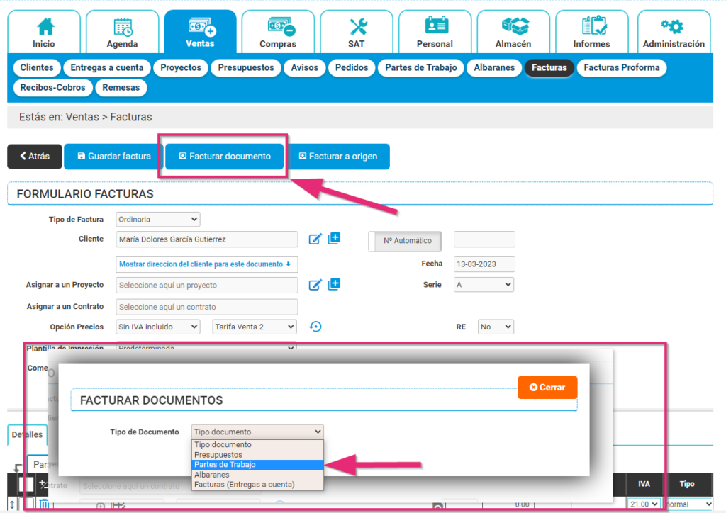 Cómo facturar partes de trabajo con un software ERP